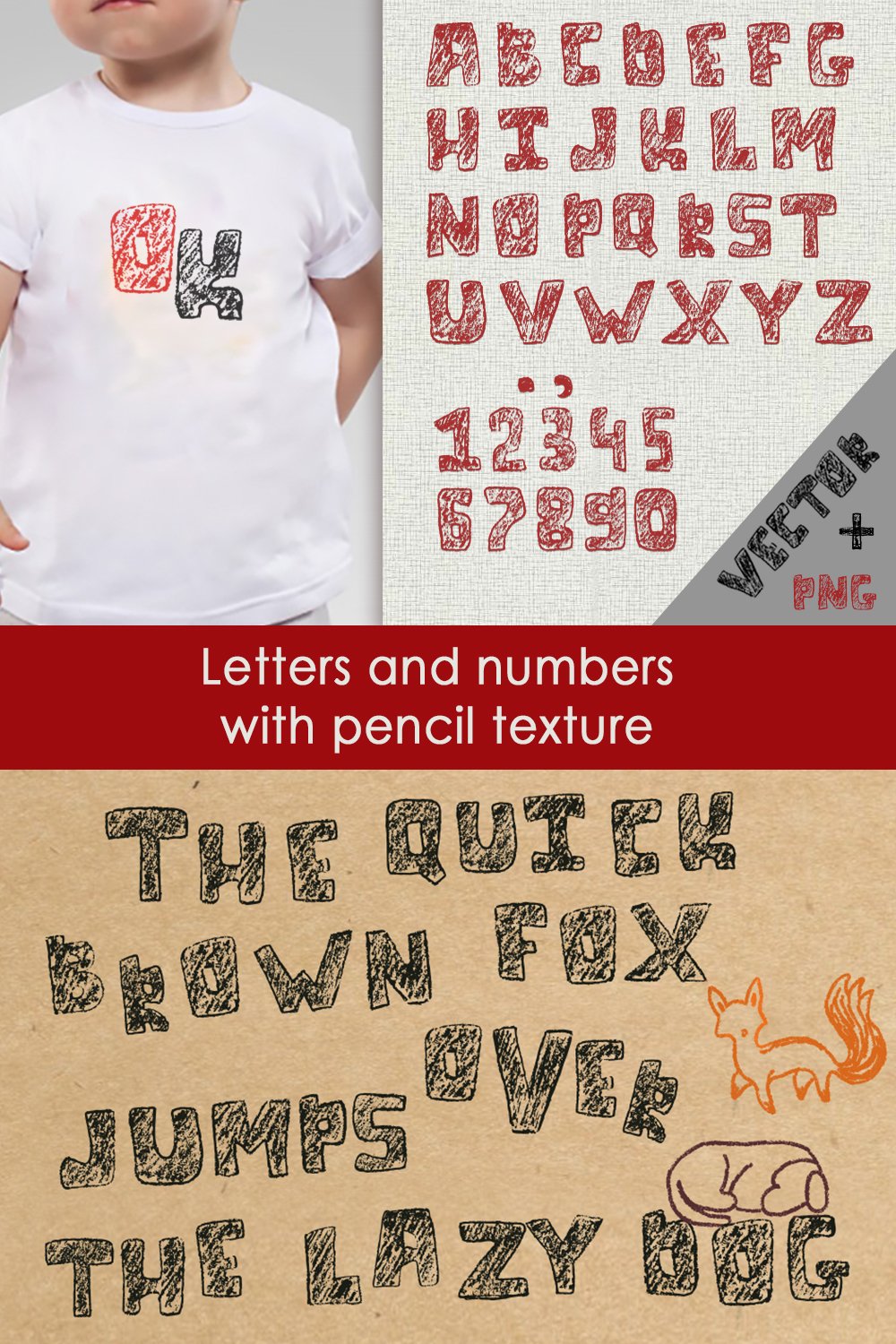 Letters and numbers with pencil texture