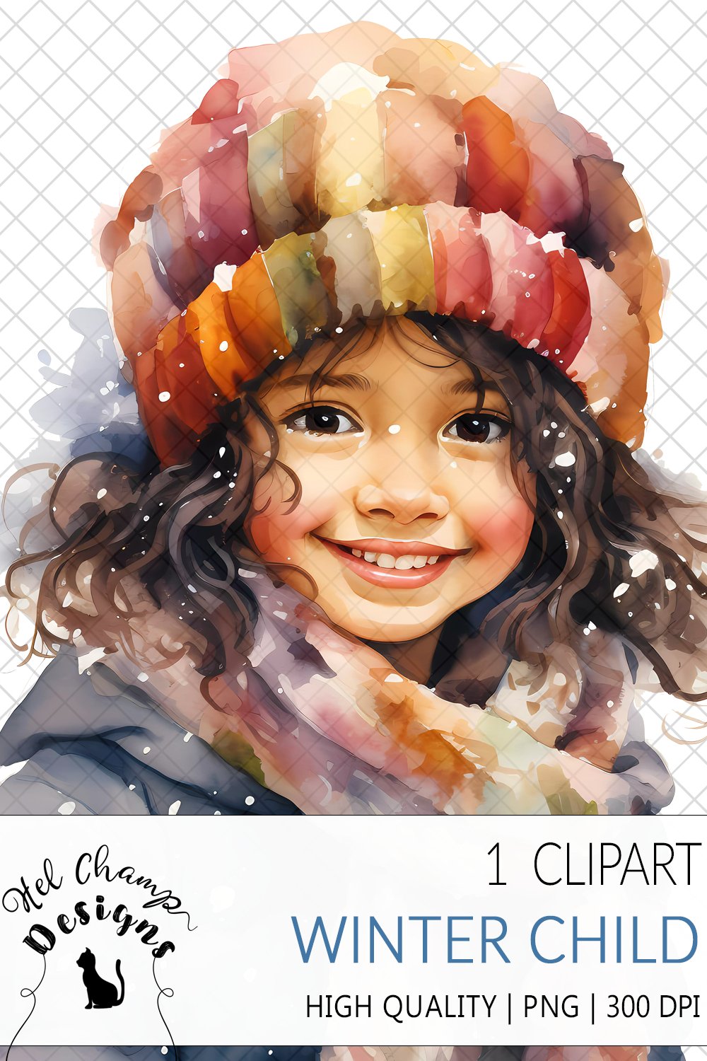 Watercolor winter child girl transparent clipart