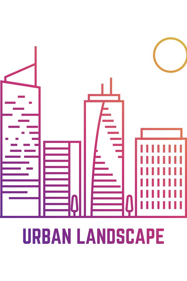 Colorful urban landscape in line vector style