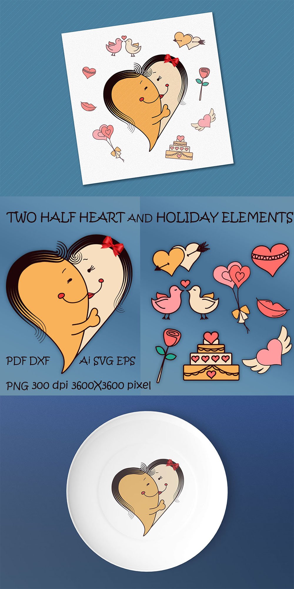 TWO HALF HEART AND HOLIDAY ELEMENTS
