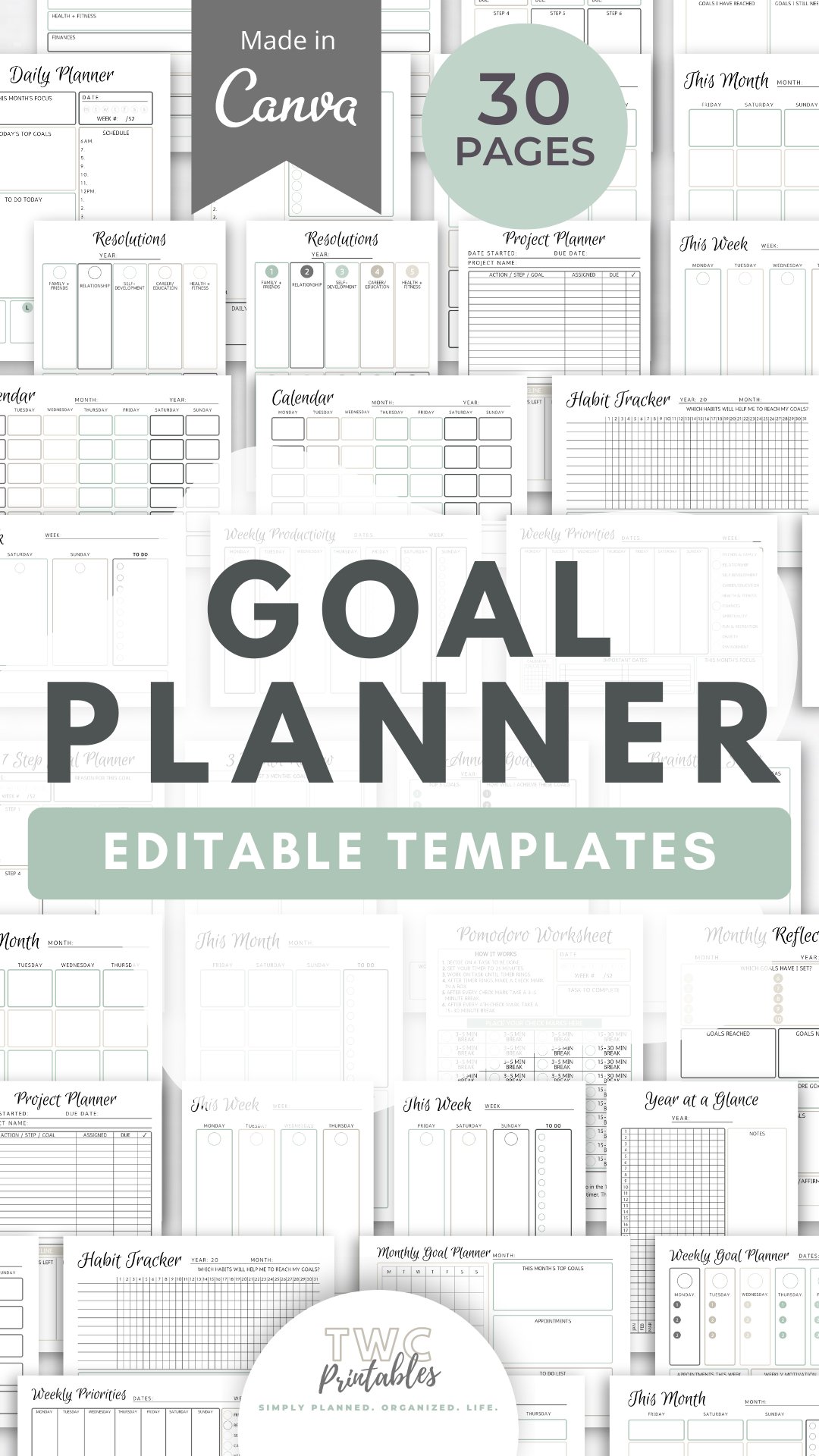 Goal planner canva templates