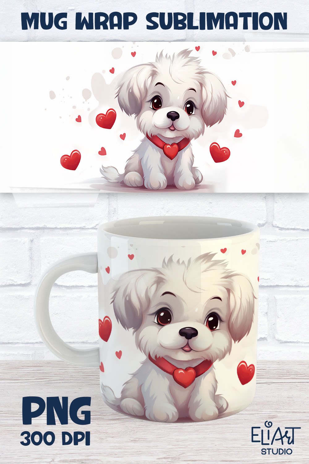 Valentines Day Mug Wrap | Puppy PNG Valentine Mug Design