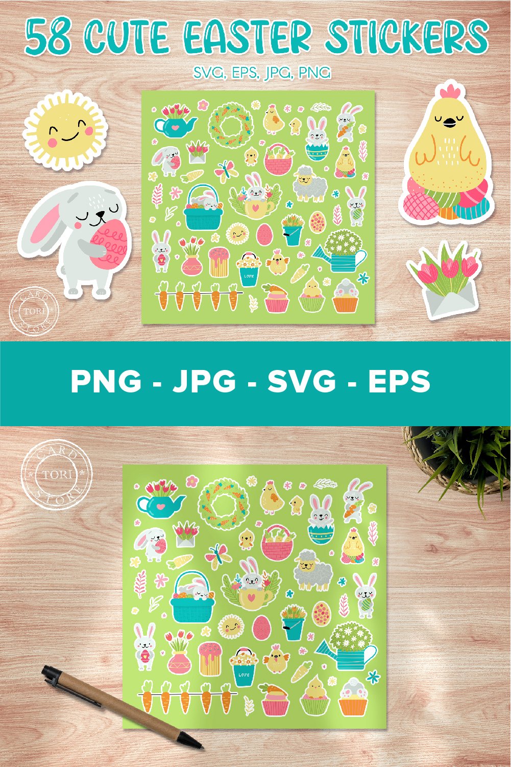 Easter Stickers Bundle Pack 58 Printable PNG