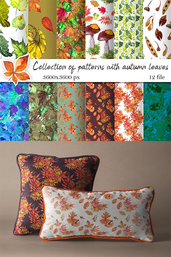 Autumn Watercolor Digital Papers, Fall Leaves, (1582803)