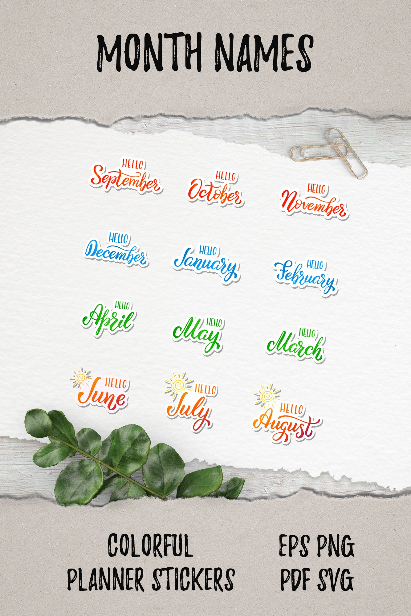 Colorful 12 month planner stickers | EPS|PNG|PDF|SVG