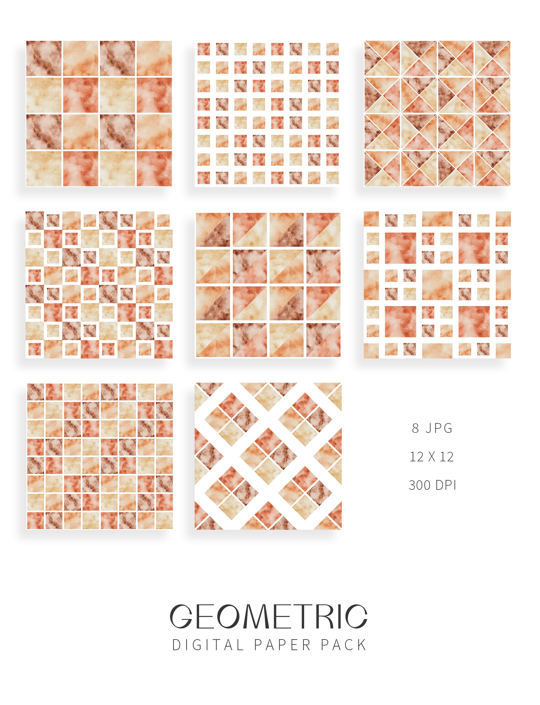 Watercolor modern geometric seamless digital paper pack