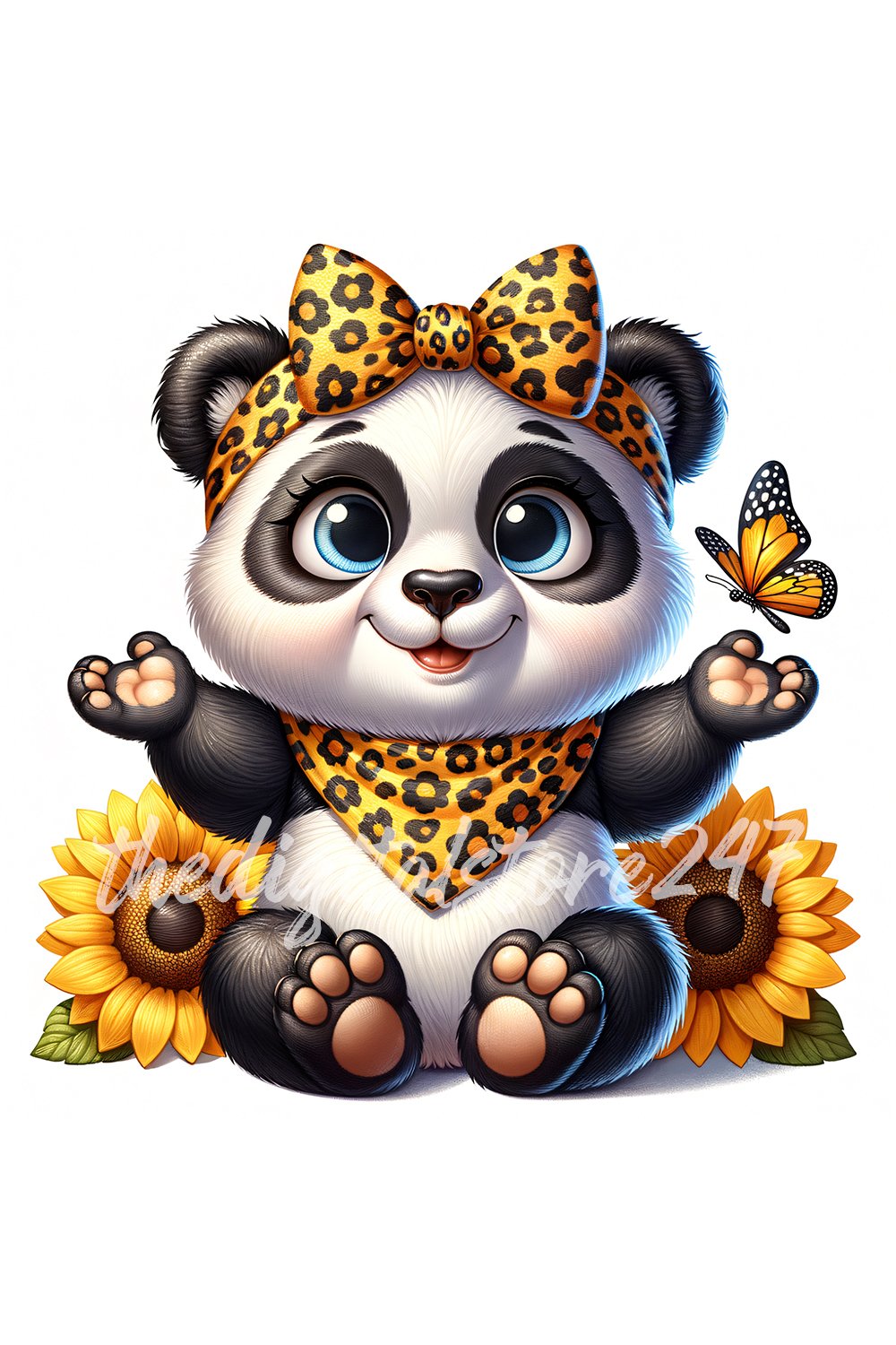 Cute Panda with Sunflowers JPG File (3551322)