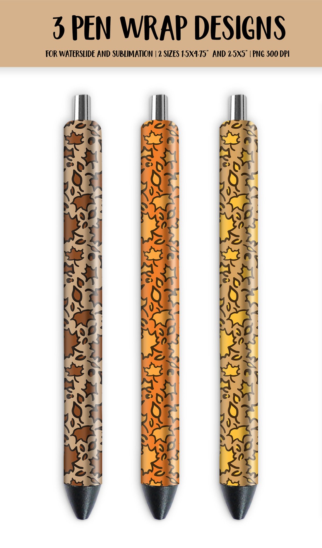 Fall Maple Leaves Leopard Print Pen Wrap Sublimation PNG