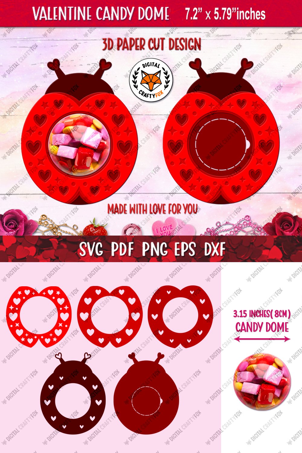 Ladybug Candy Dome SVG, Valentine Candy Holder