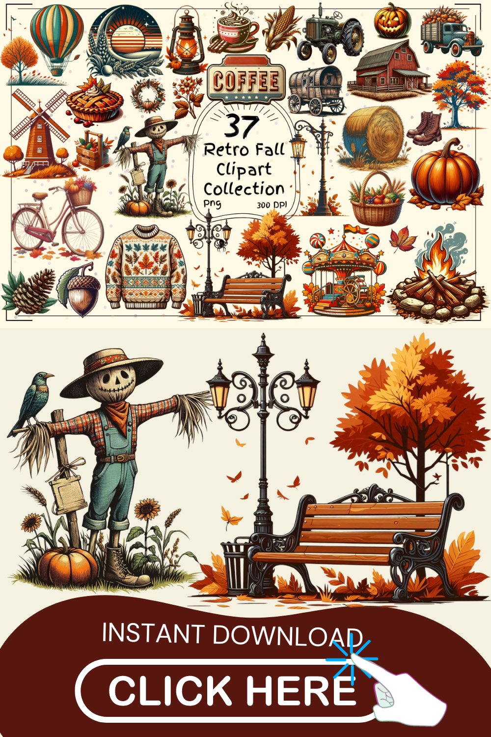 37 Retro Fall Clipart Collection
