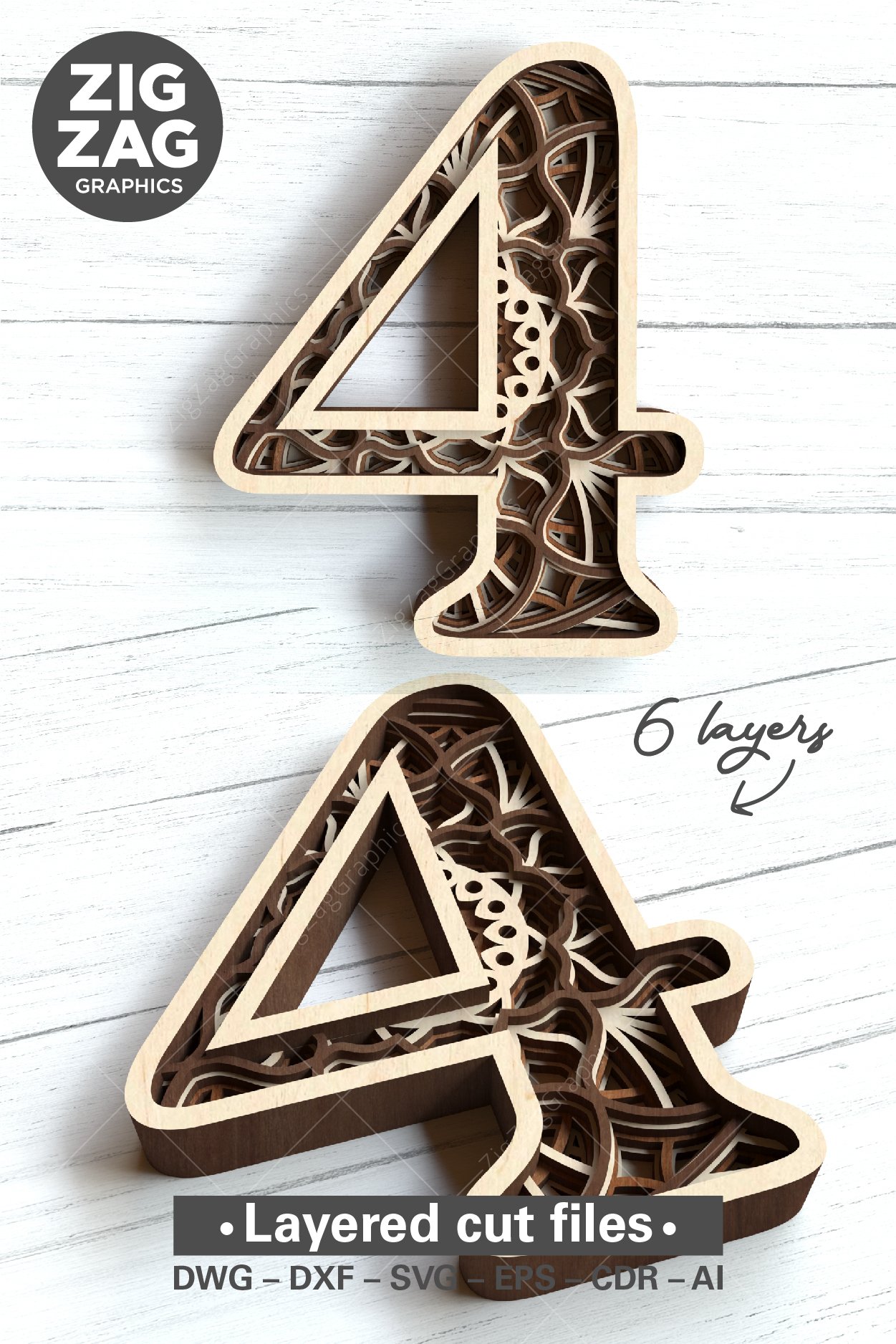 3D Layered mandala Number 4 svg cut file