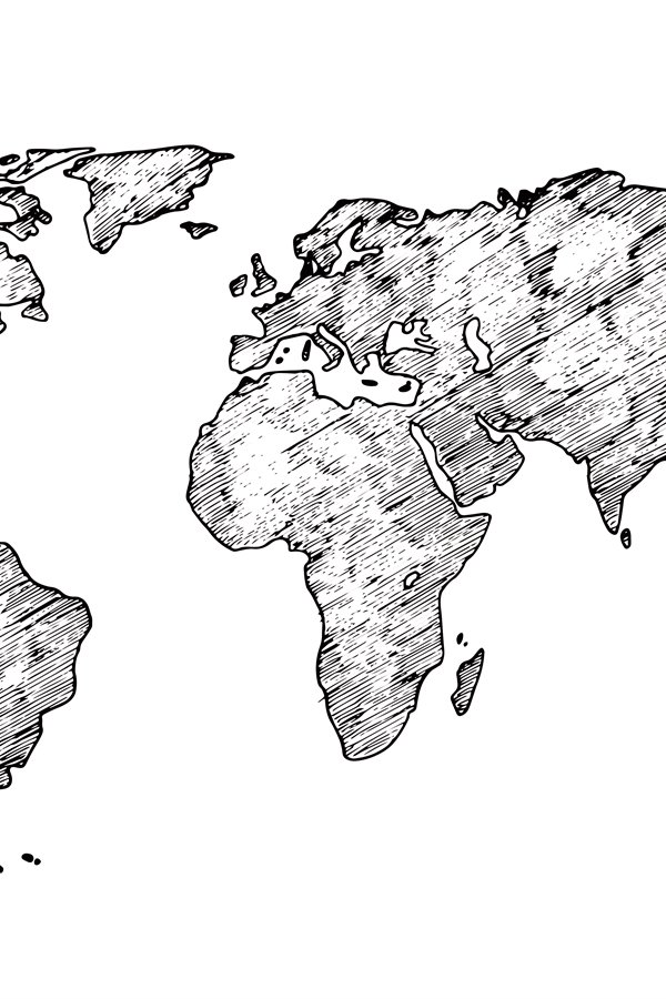 World map sketch. Earth continents rough drawing. Scribble c