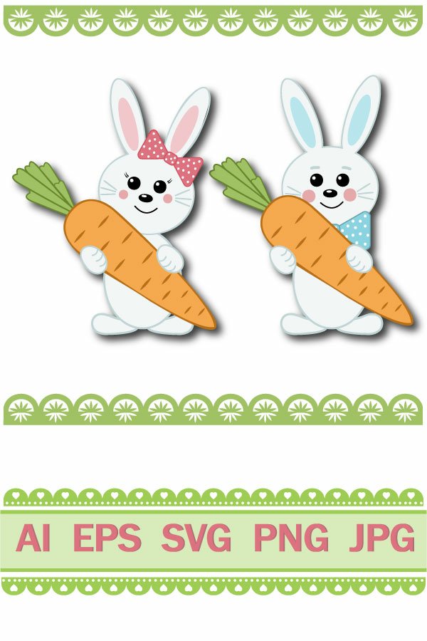 Easter cute rabbit holding a carrot