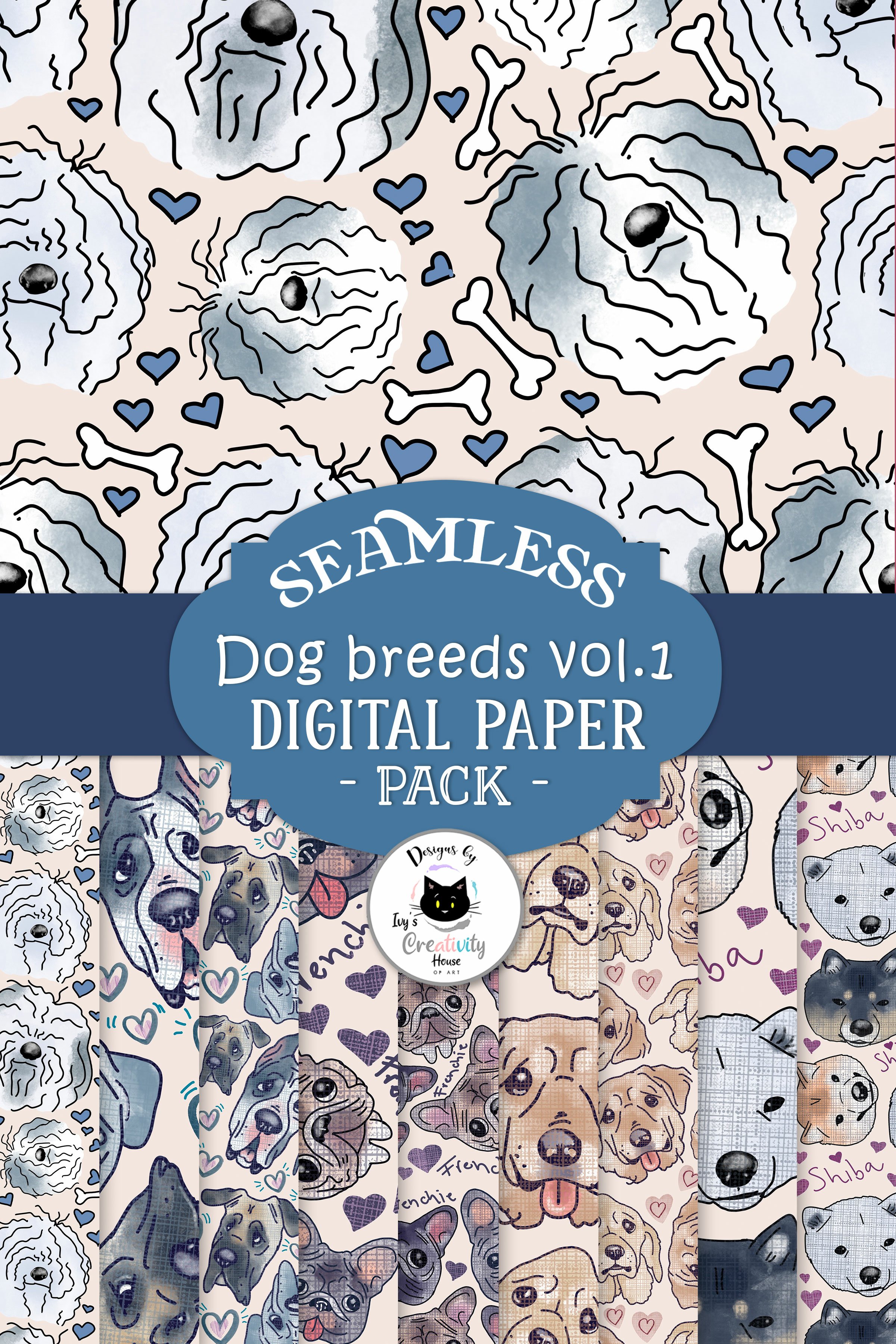 Seamless Dog Breeds Digital Paper | Dog Patterns