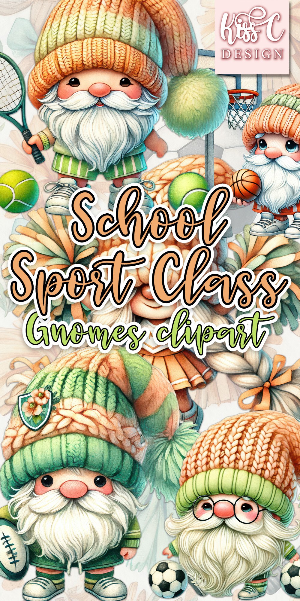 Watercolor Summer Back to school Sporty Gnome Sublimation