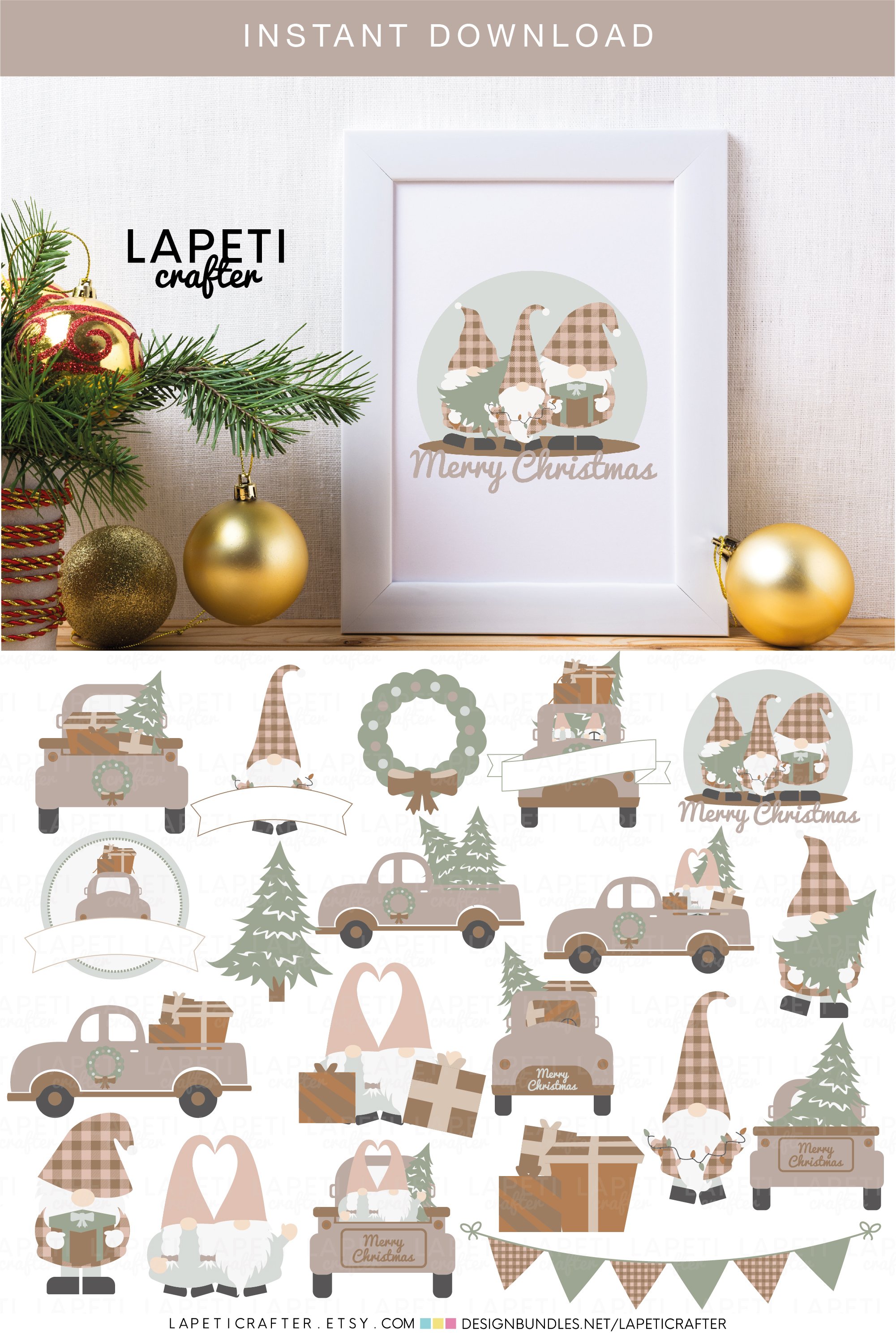 Christmas Vans and Gnomes Clipart - Digital Sticker & PNG