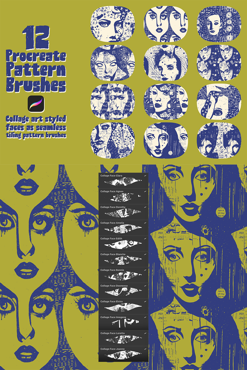 Procreate Collage Faces Pattern Brushes