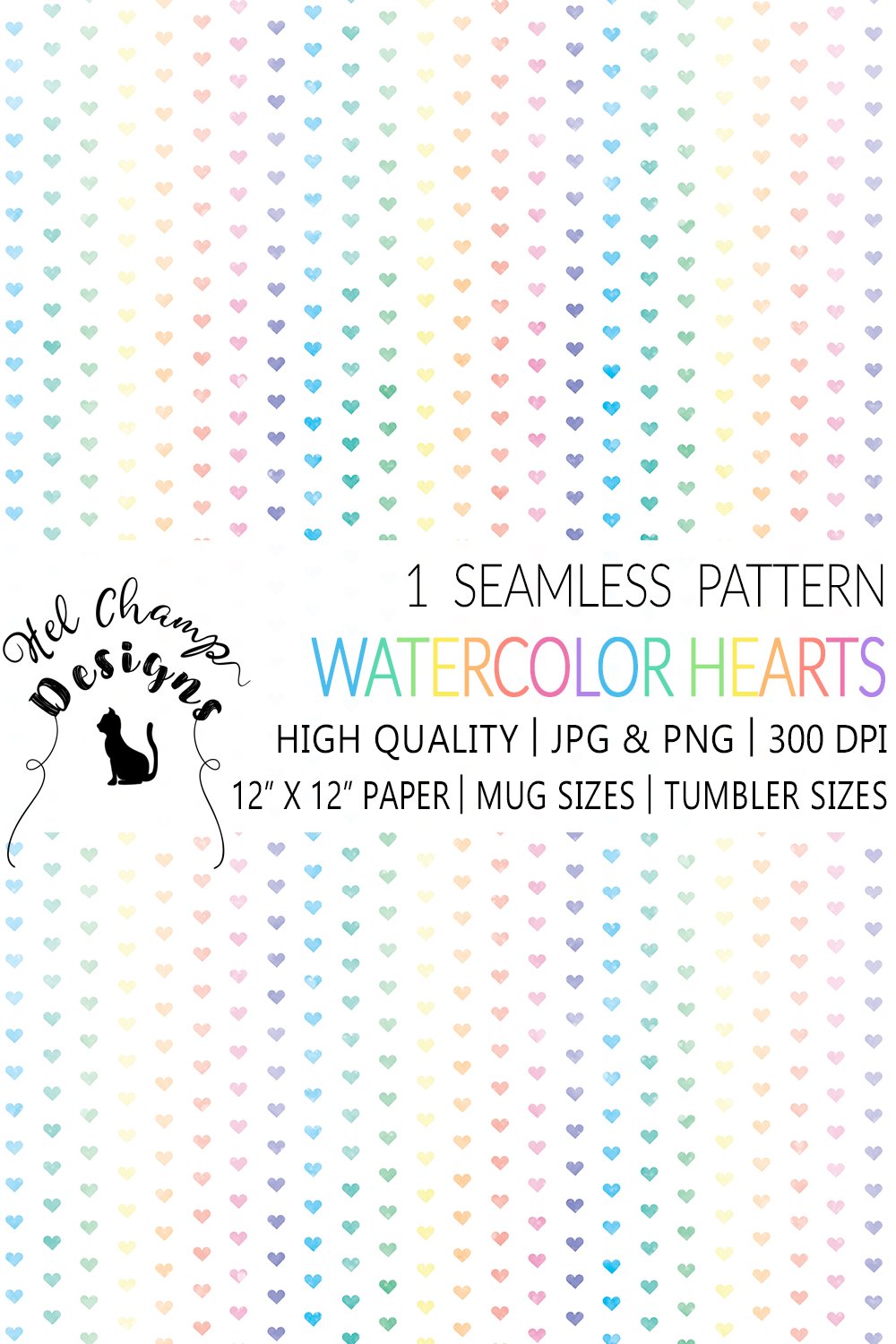 Watercolor hearts with white scrapbooking papers set