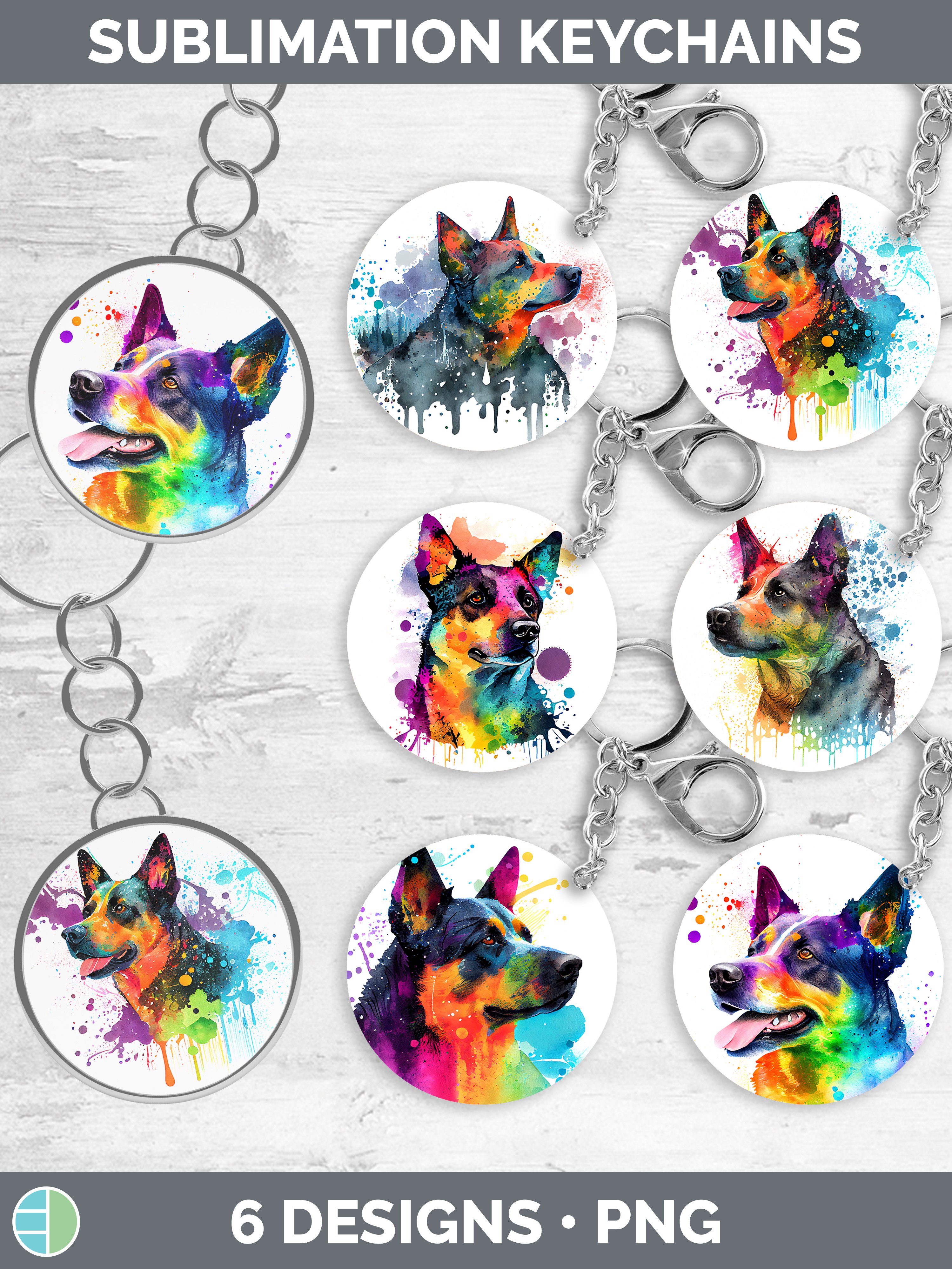 Rainbow Australian Cattle Dog Keychain | Sublimation Keyring