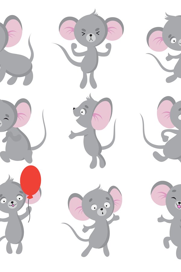 Cute mouse. Cartoon mice in house. Vector isolated character