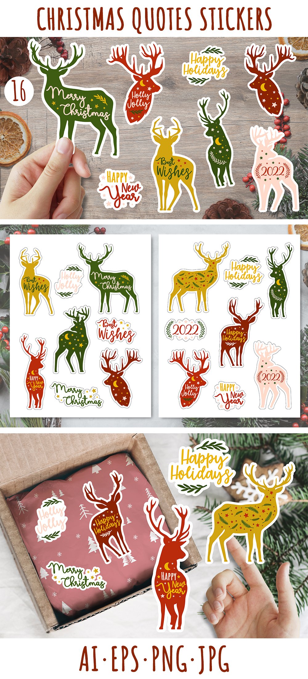 Christmas stickers, Reindeer stickers, Christmas quotes