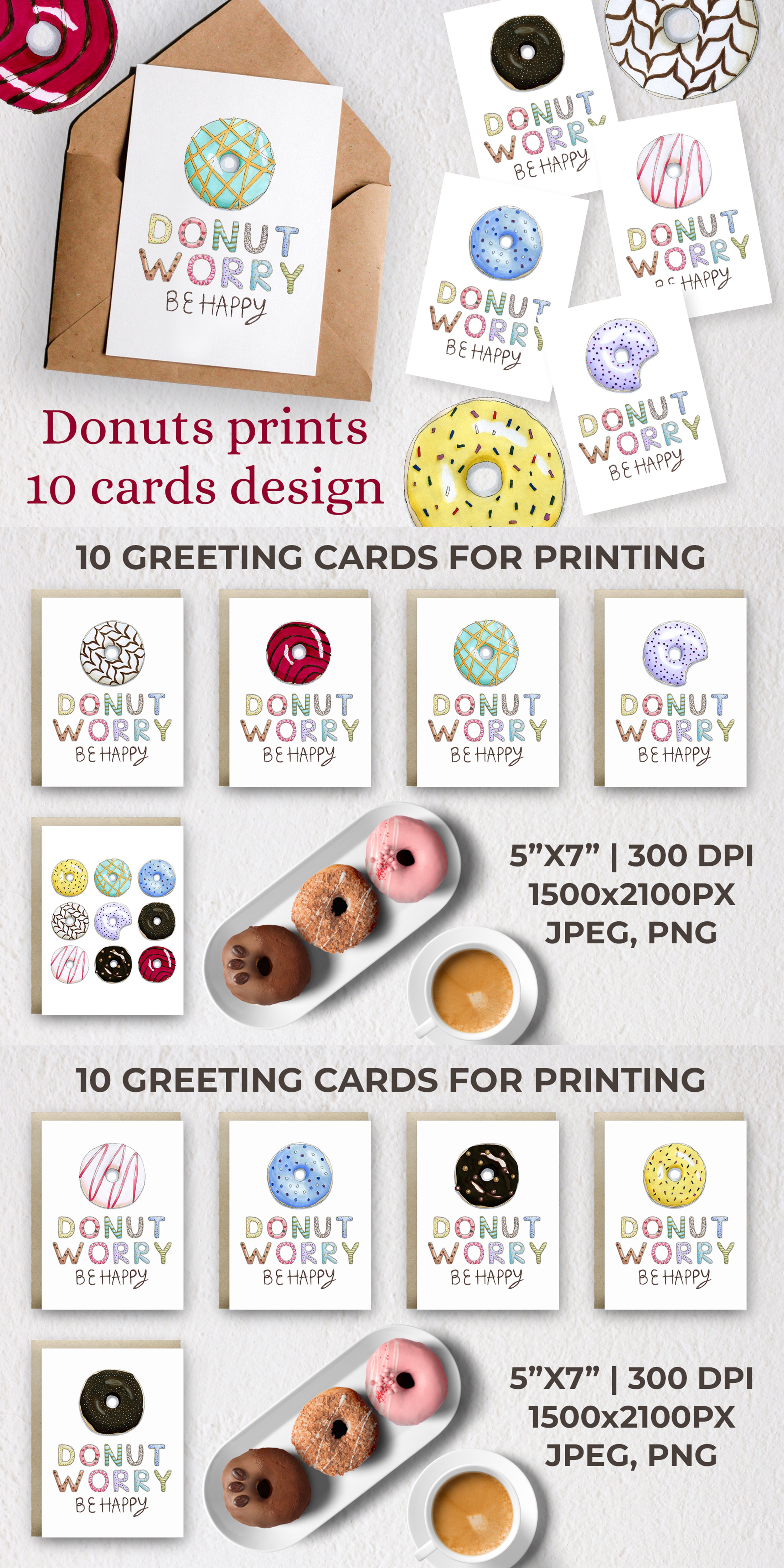 10 greeting cards with colorful donuts for (1050069)