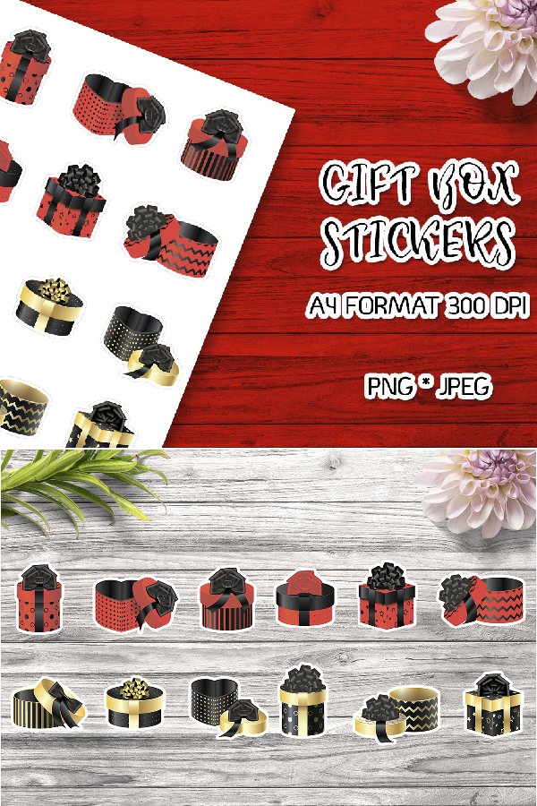 Black and red packing Christmas box stickers