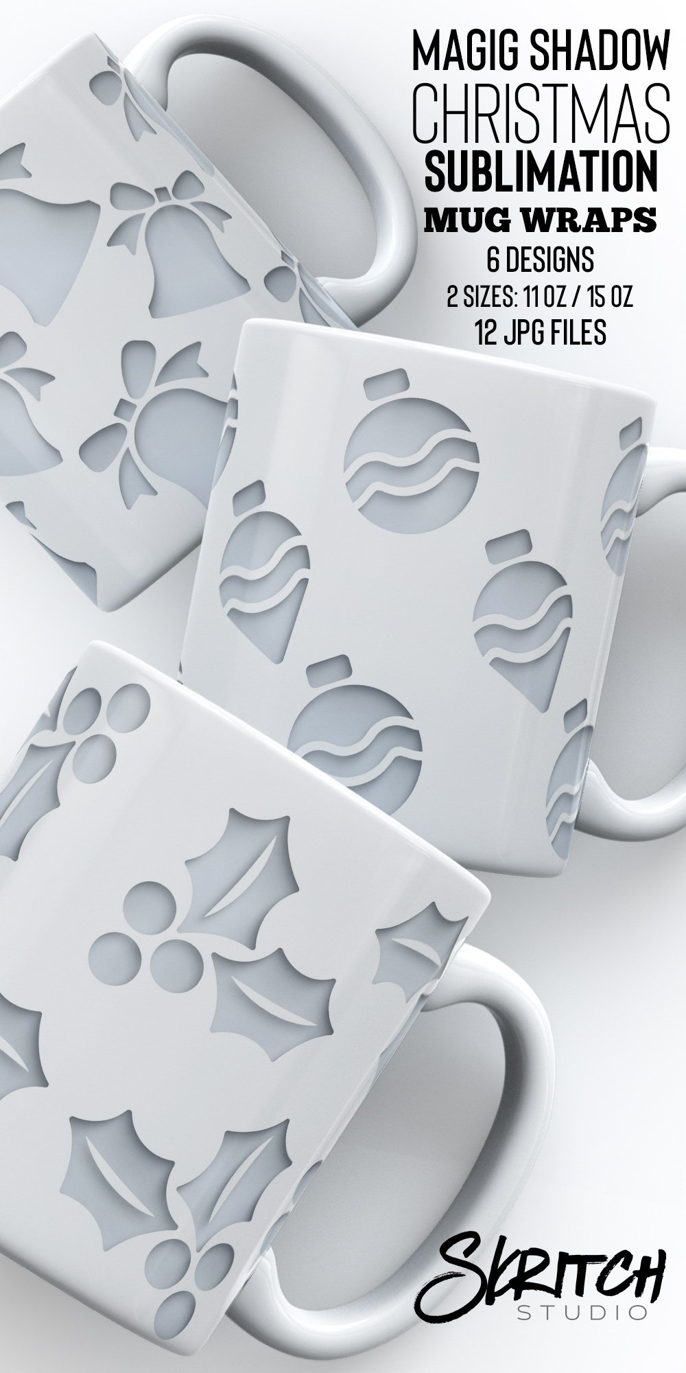 Magic Shadow Christmas Sublimation Mug Wraps - 6 Designs