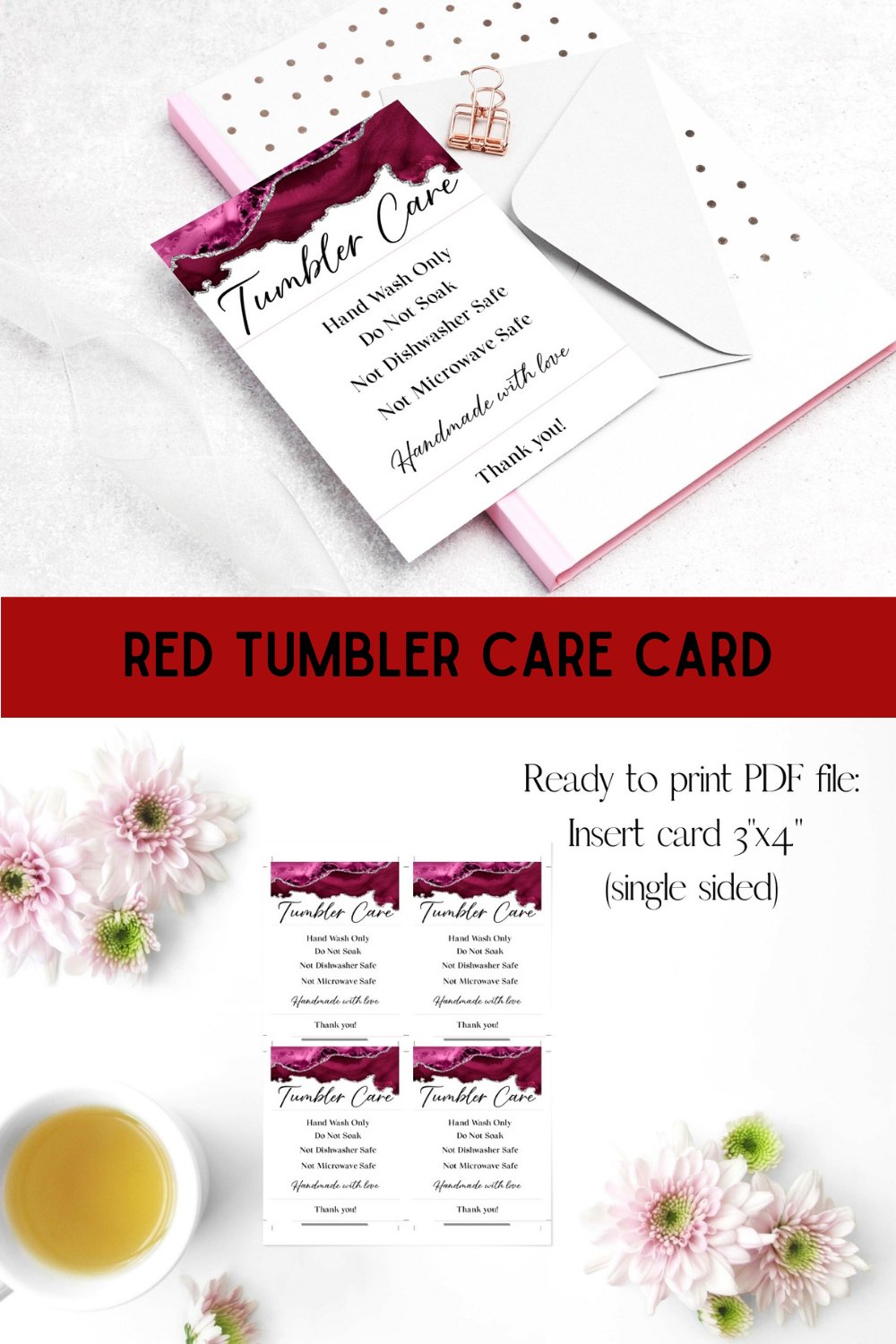 Red and Silver Tumbler Care Card