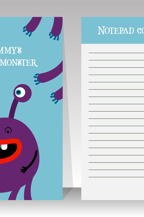 Notebook template with cartoon monster
