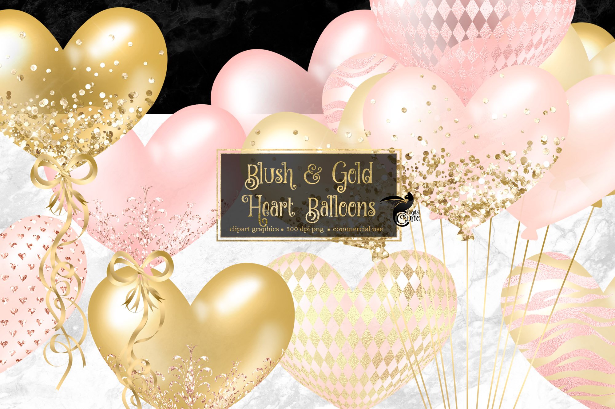 Blush and Gold Heart Clipart