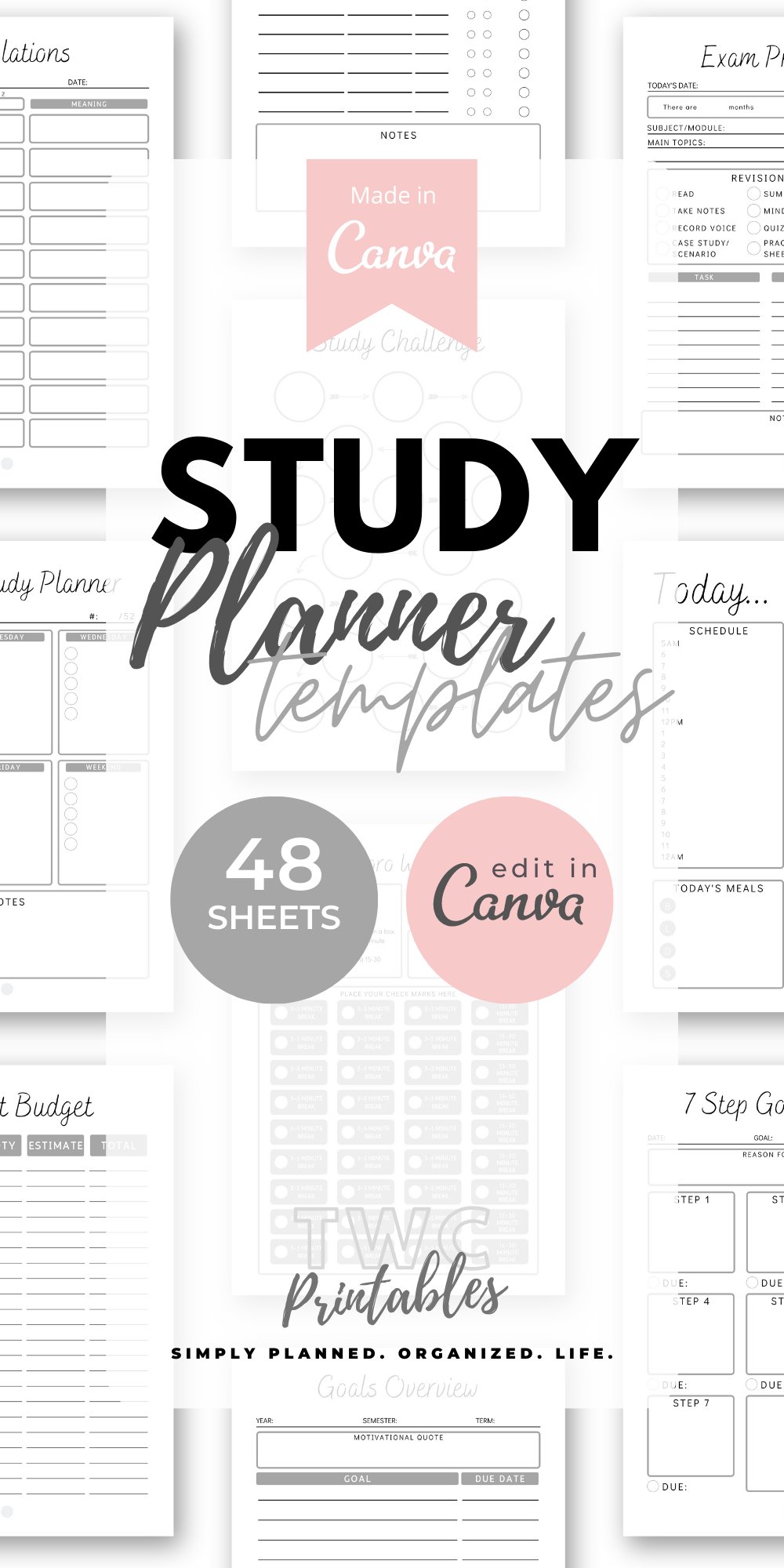 Study planner canva templates