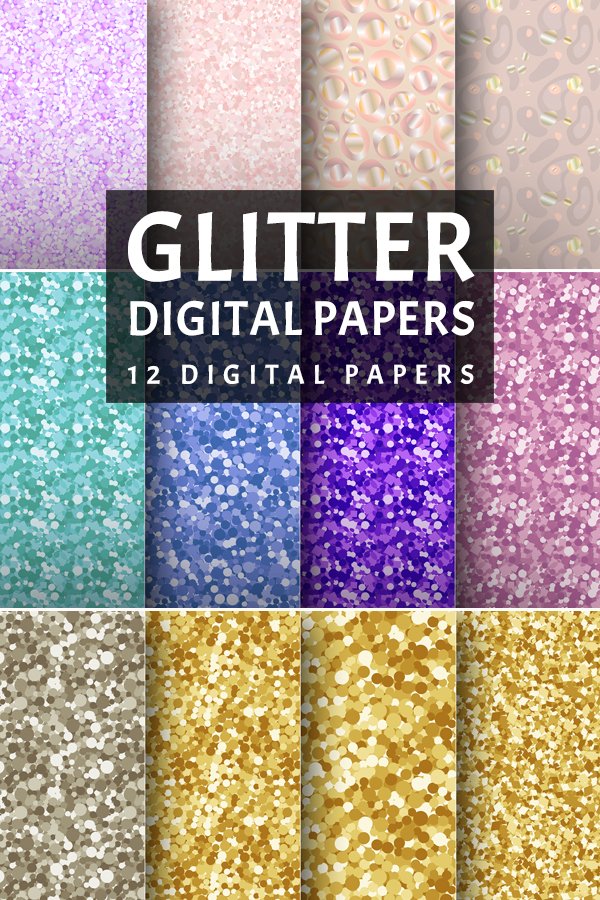 A set of colorful gold shiny sparkling scrapbooking papers.