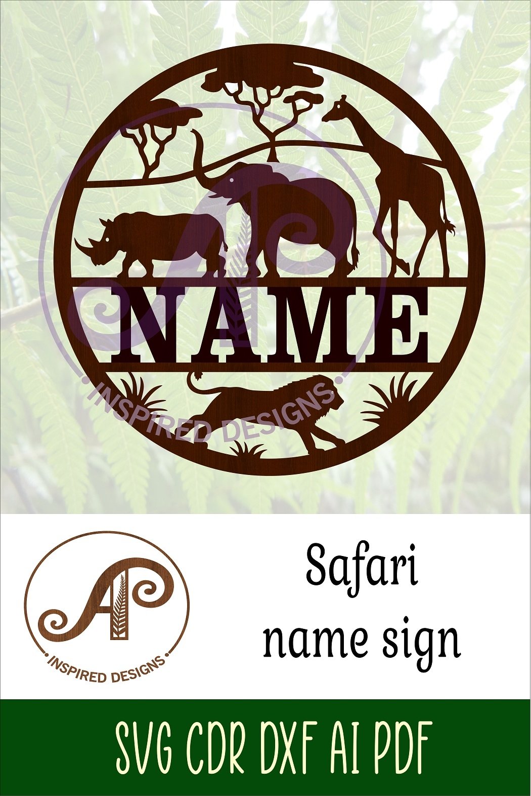 Safari name sign svg laser cut template