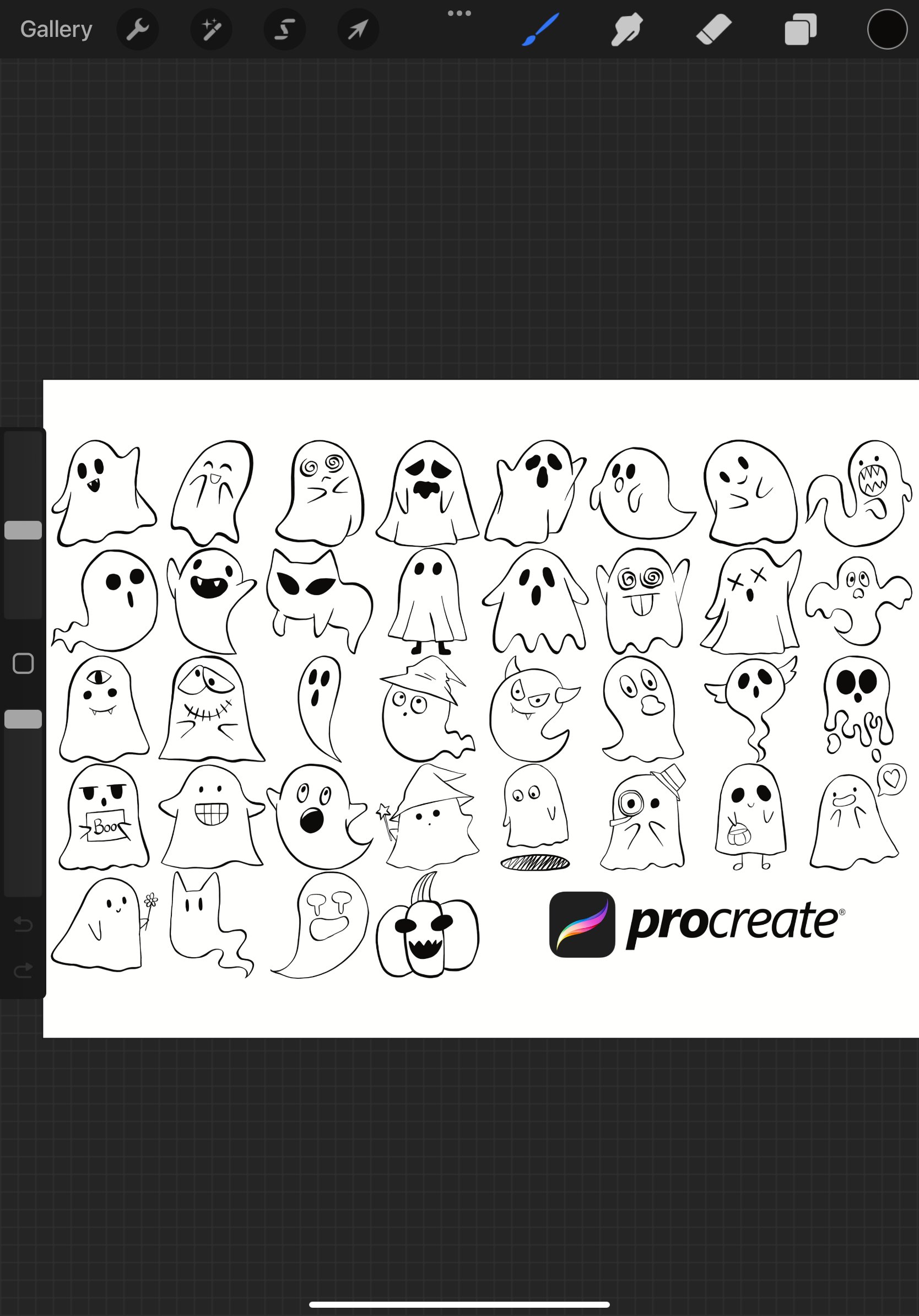 Halloween Ghosts Set 1 Procreate Brush Stamps, 36 Ghosts