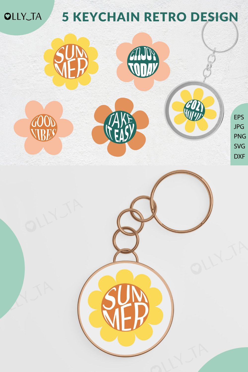 Retro Flowers Keychain Positive Quotes Svg Bundle