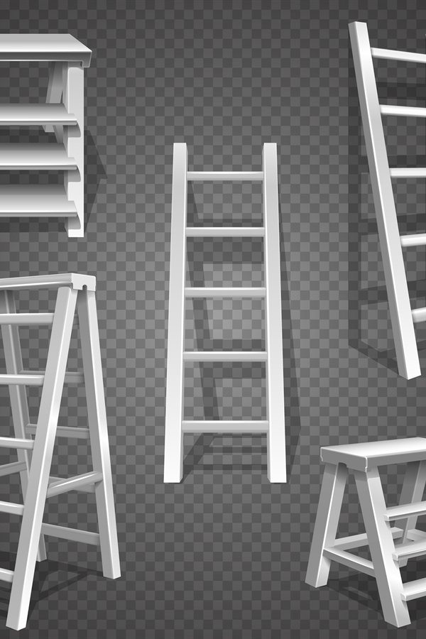 Steel vector staircases. Metal ladder, aluminum stairs vecto