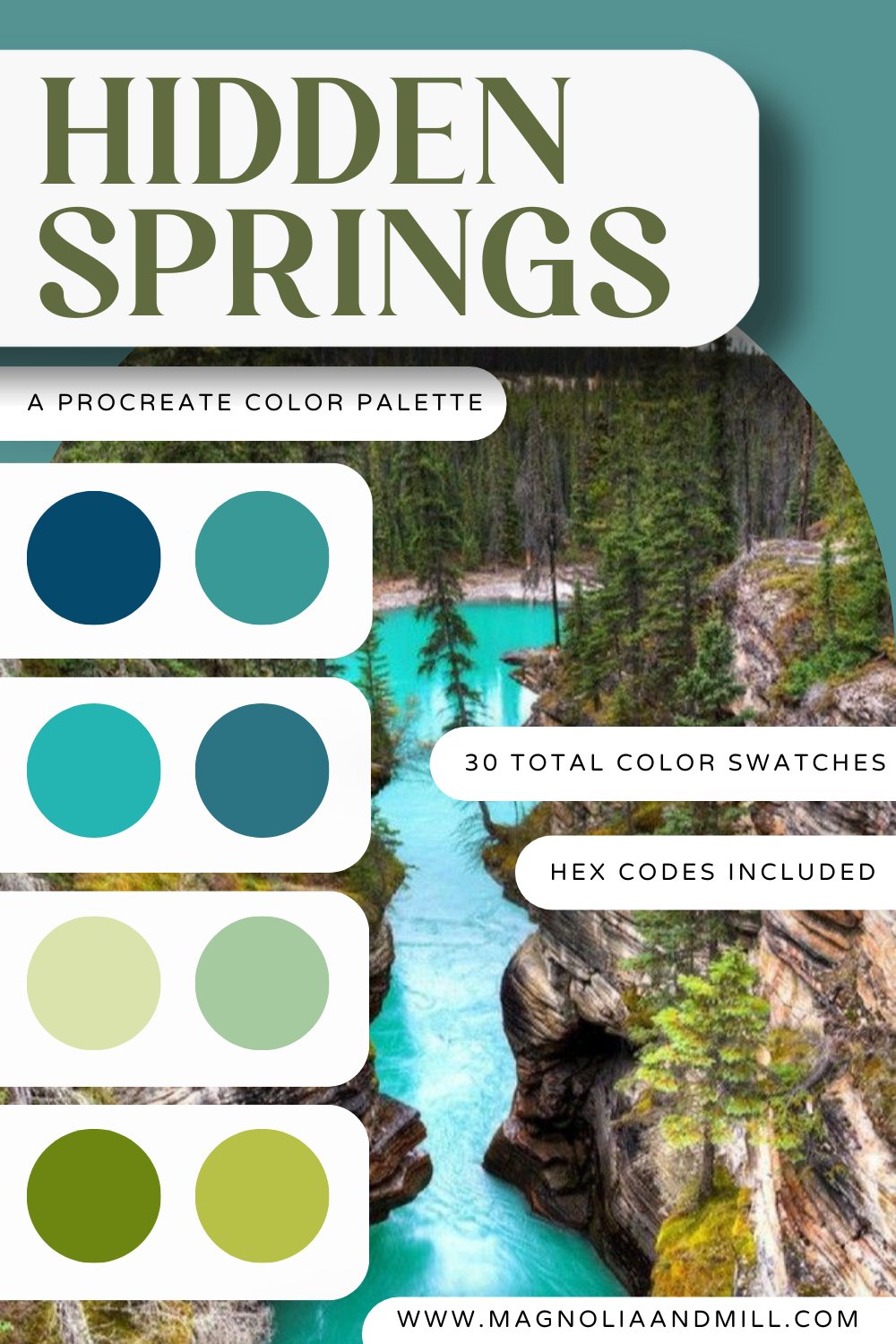 Hidden Springs Procreate Color Palette | HEX Codes Included