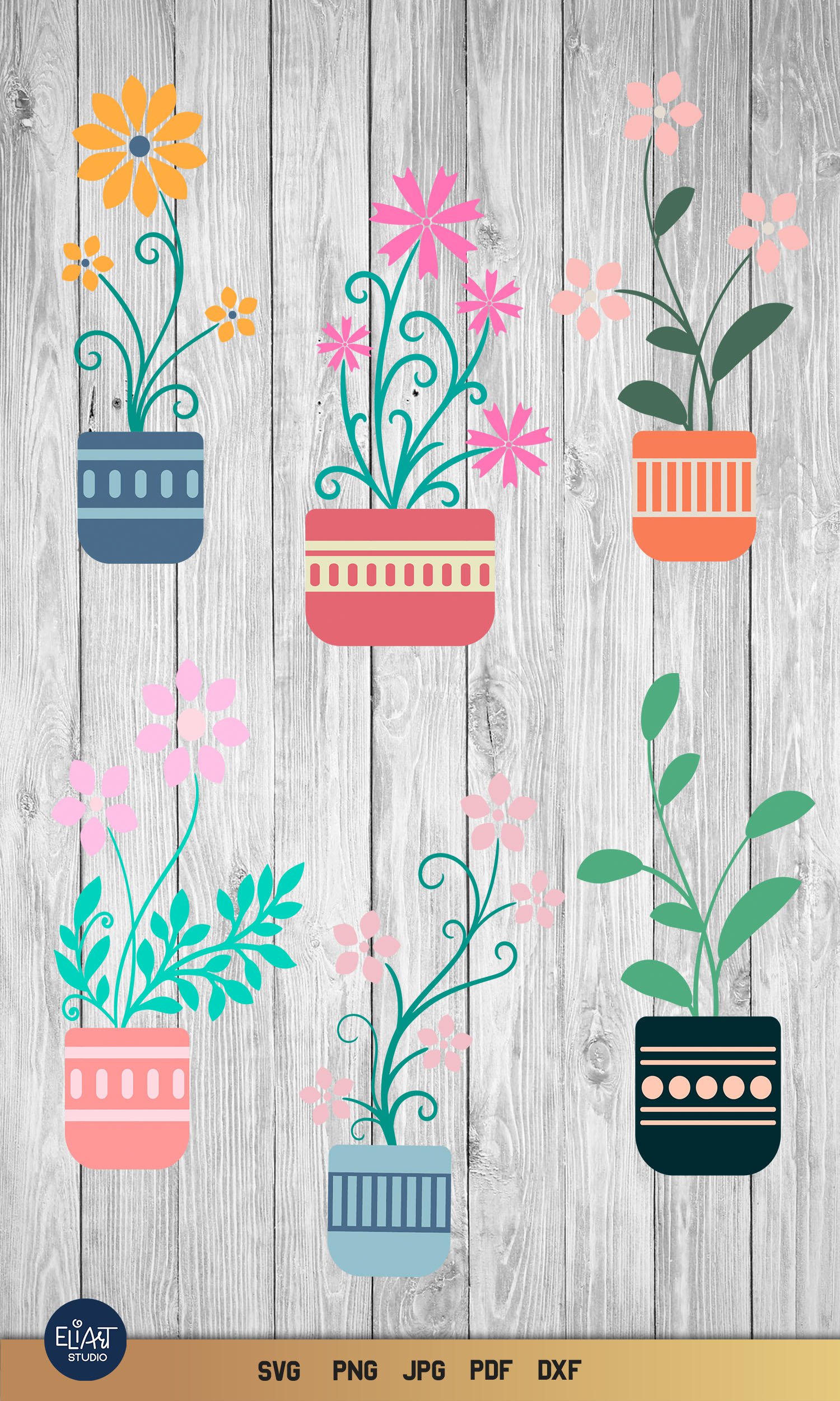 Flowerpot Bundle SVG | Potted Flower Illustration