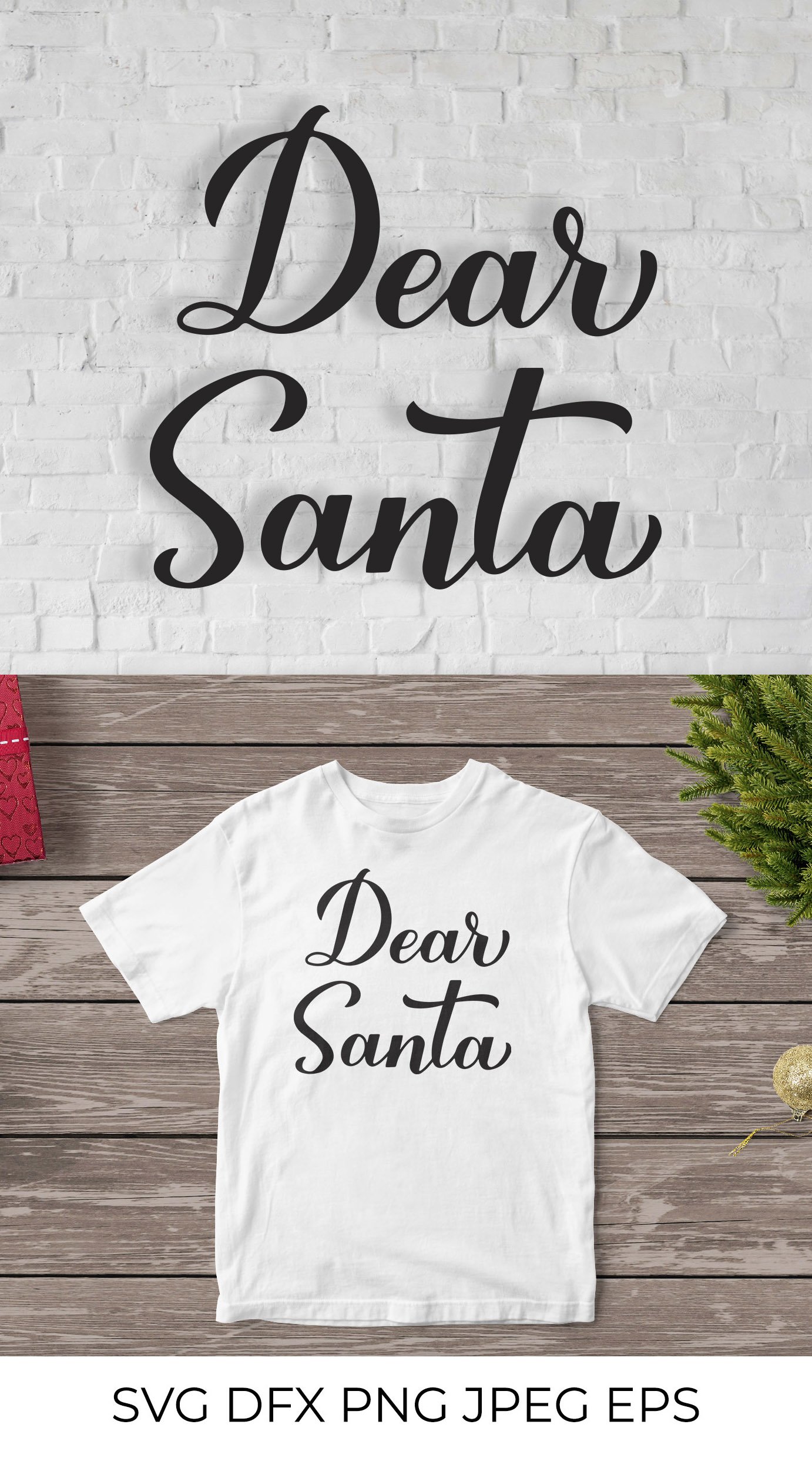 Dear Santa hand lettering. Christmas calligraphy.