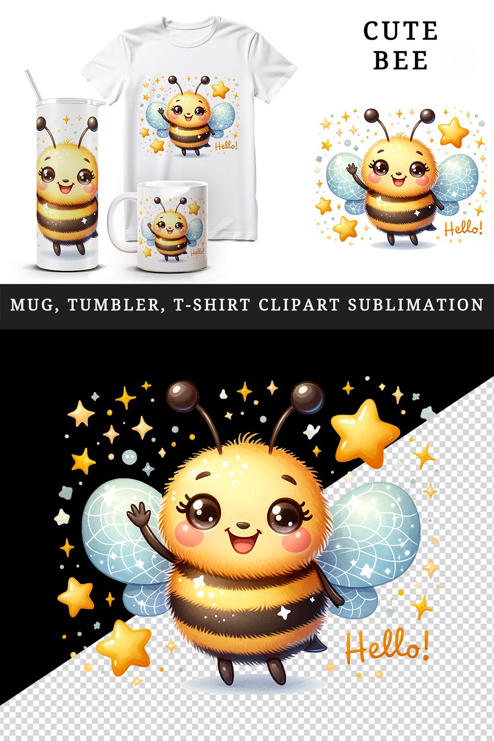 Cute bee tumbler mug wrap clipart sublimation design png