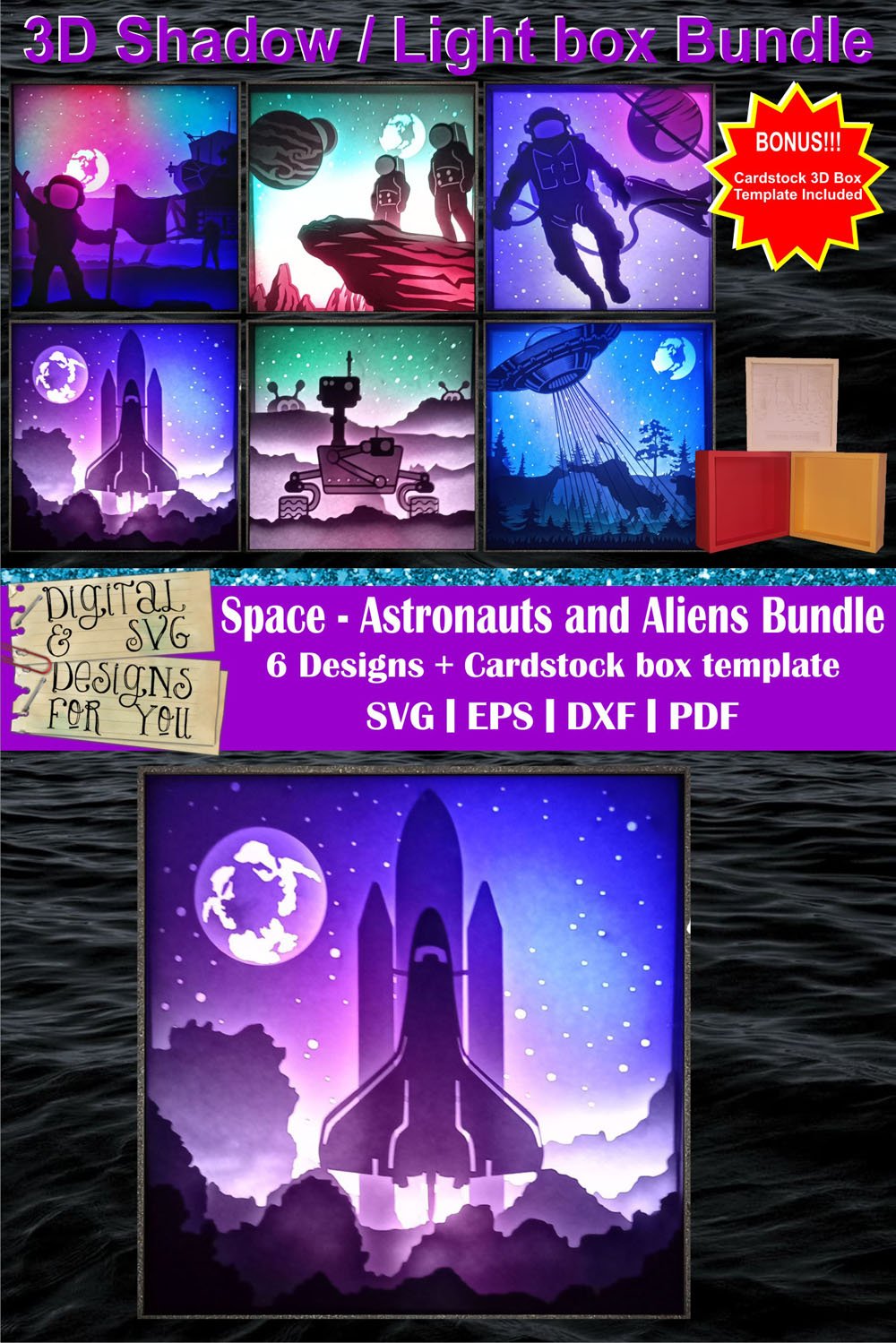 Space Bundle | 3D Light box | 3d Shadow box| Astronaut svg