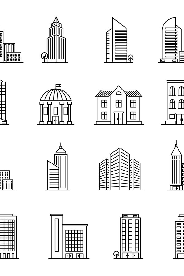 Line buildings. Urban architecture, skyscrapers. Hotel, univ