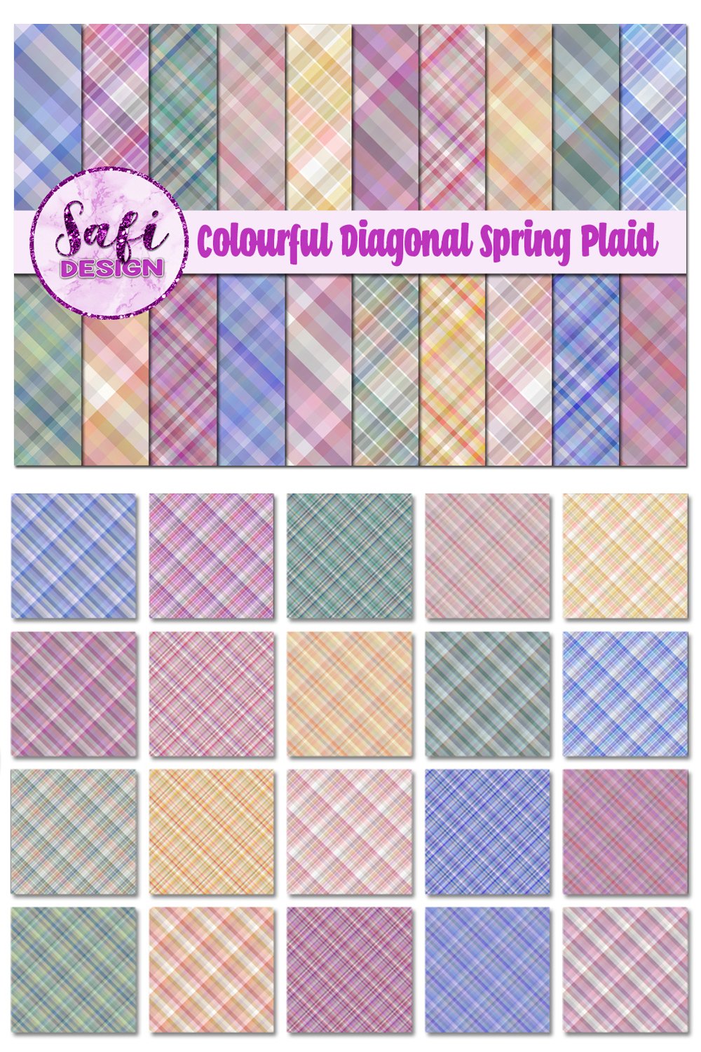 Colourful Spring Diagonal Plaid Digital Papers Backgrounds