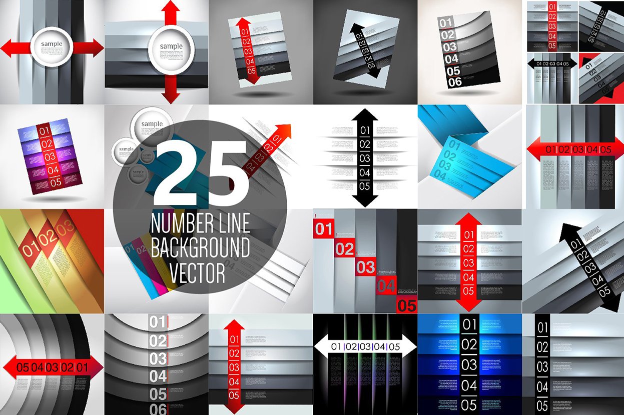 Number line backgrounds set