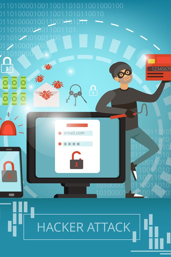 Concept illustration of computer crime and hacker mascot. Ve