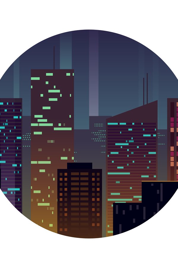 Night city with shining buildings