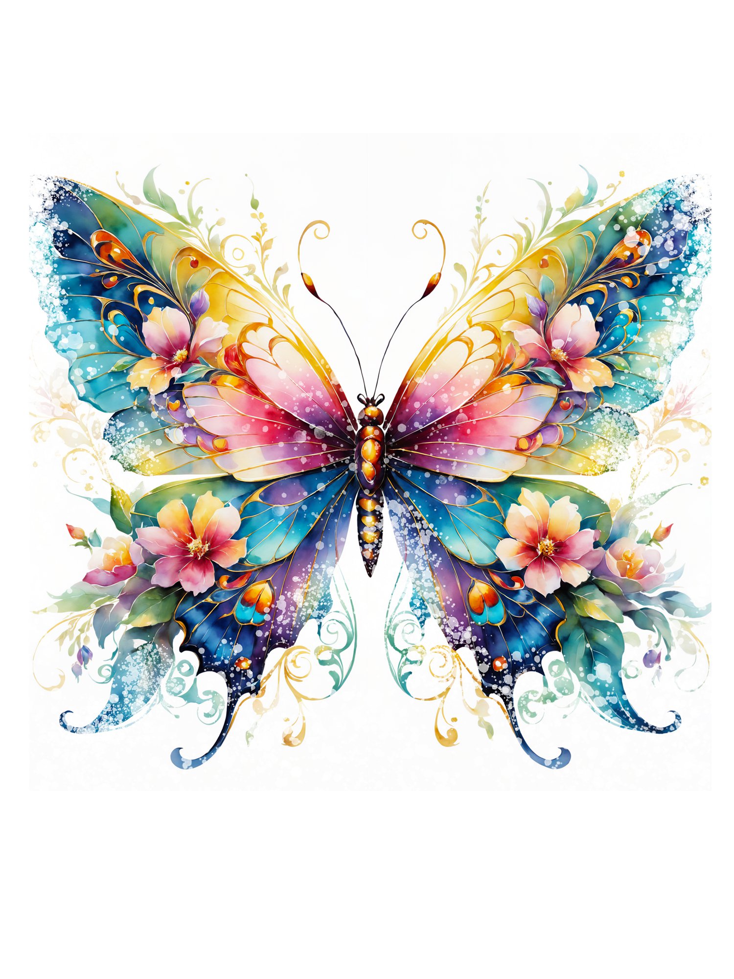 Butterfly Drawing Aesthetic Colorful Watercolor Illustration