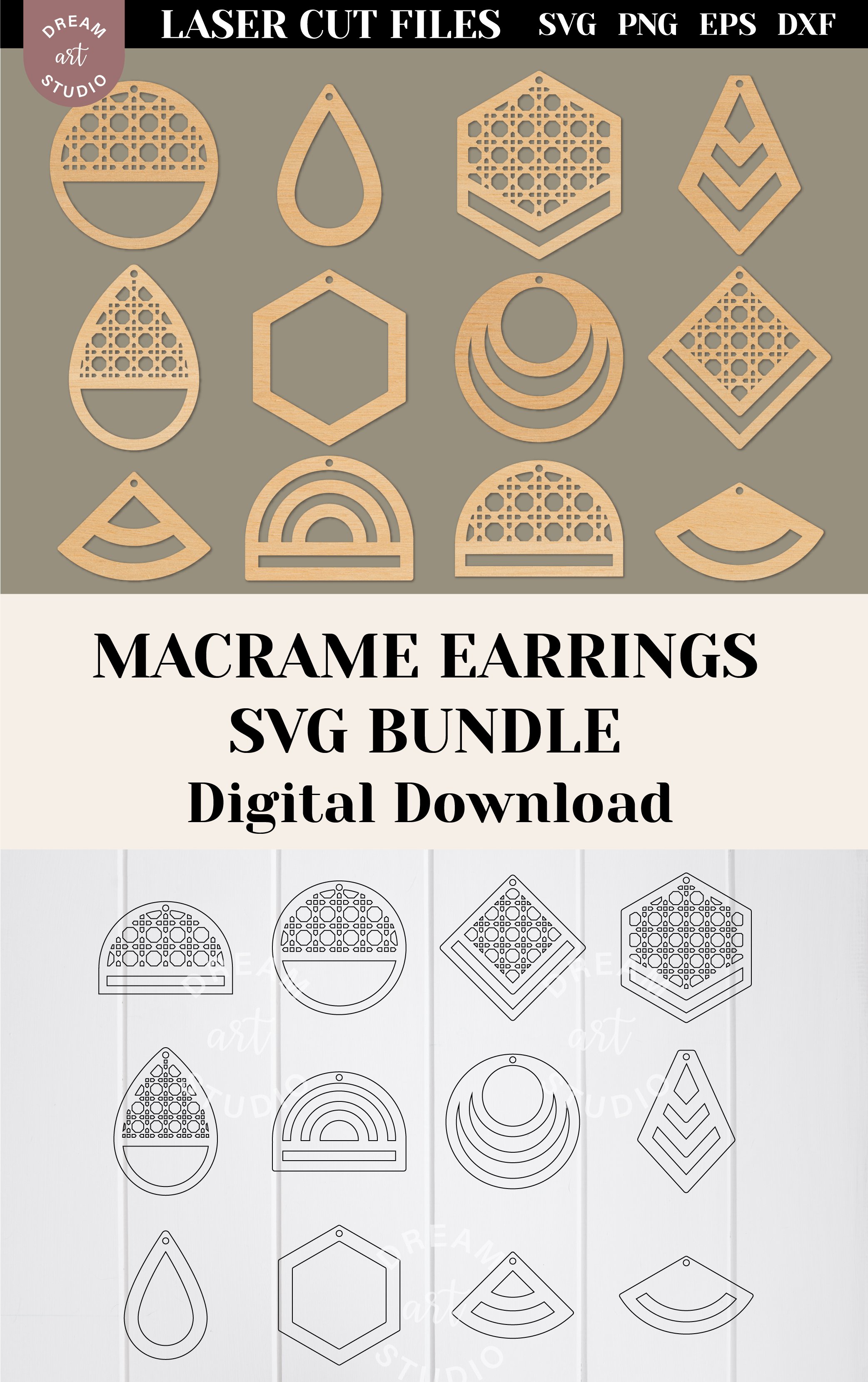 Macrame earring svg bundle Fringe earring svg kit