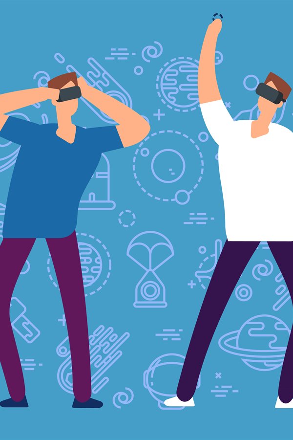 Cartoon character men with virtual reality glasses vector il